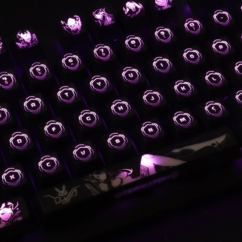 Backlit D.Va Overwatch Keycaps Set Anime Black Gaming - Keysium