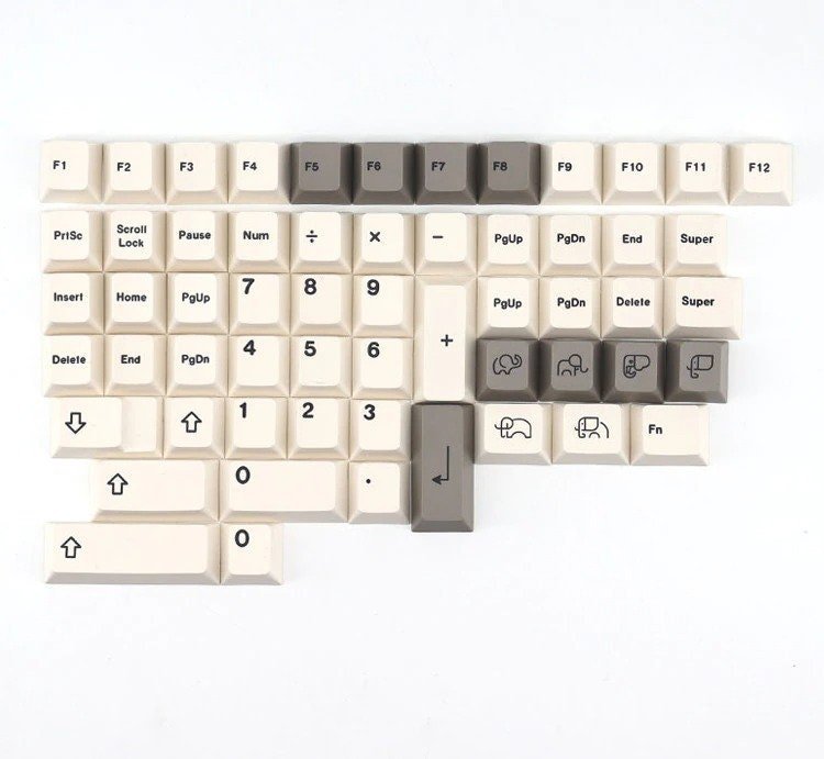 Cute Elephant Keycaps Set Kawaii Animal Line Art Minimalist - Keysium