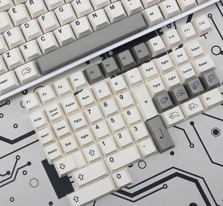 Cute Elephant Keycaps Set Kawaii Animal Line Art Minimalist - Keysium