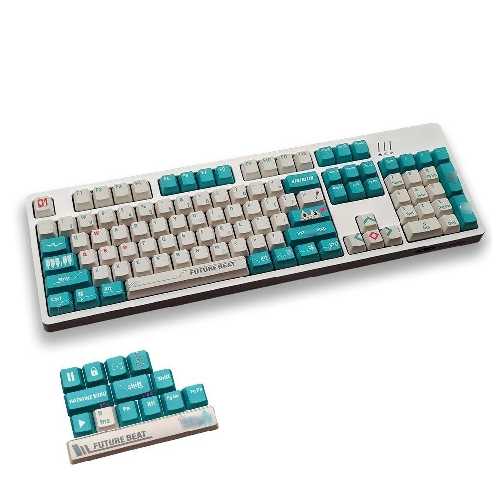 Cute Hatsune Miku Keycaps Set Anime Future Beat Blue Aqua - Keysium