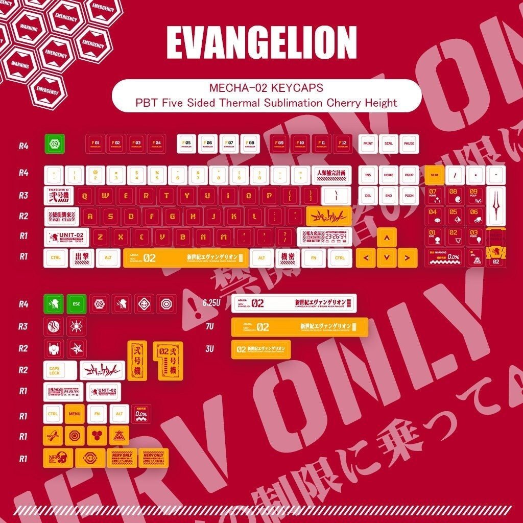 EVA Unit 02 Evangelion Keycaps Set Anime Asuka Langley Red - Keysium
