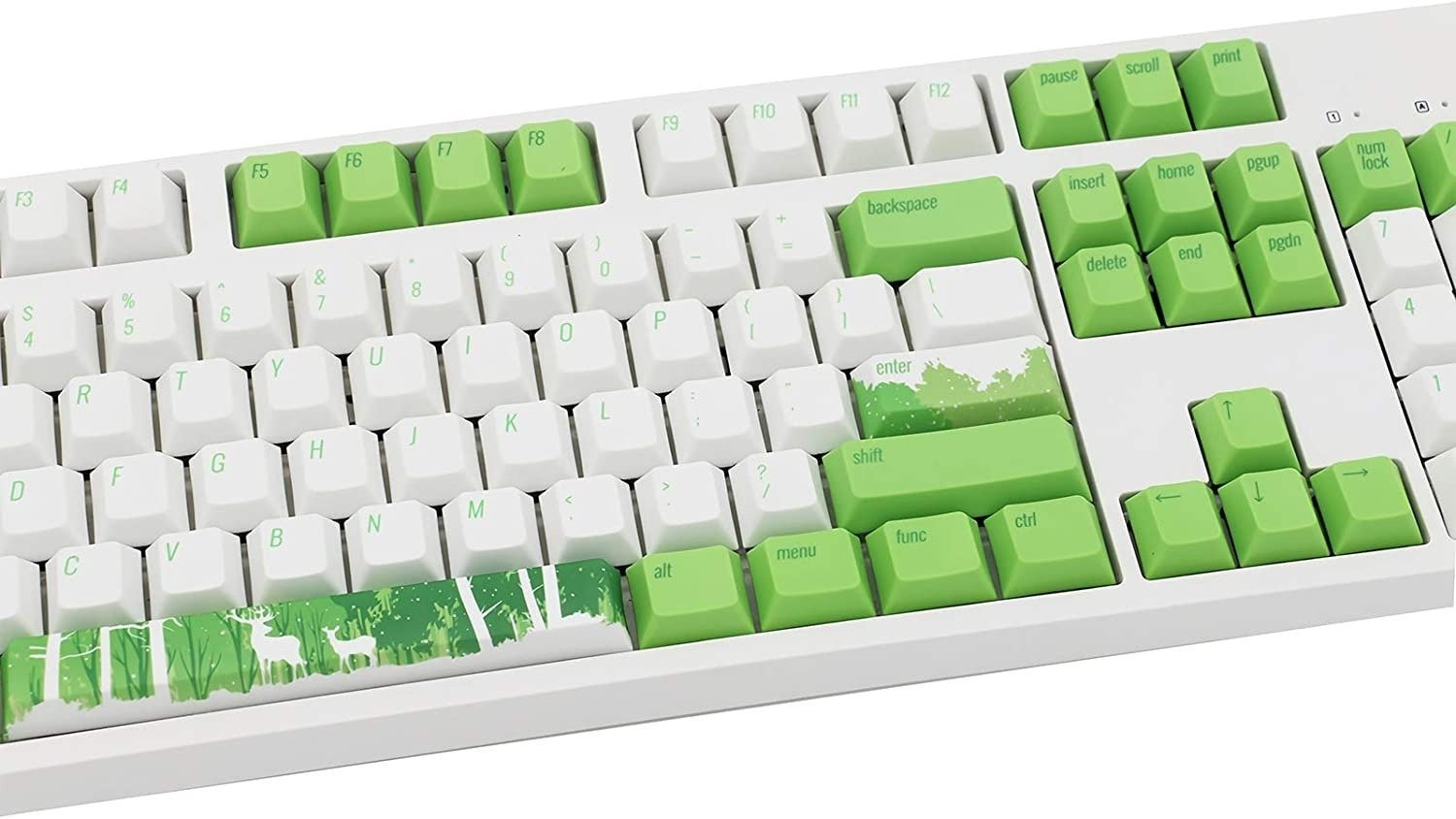 Kawaii Deer Forest Keycaps Set Jungle Minimalist Green White - Keysium
