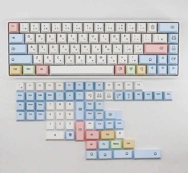 Pastel Chalk Ocean Keycaps Set Sea Cute Creatures Japanese - Keysium