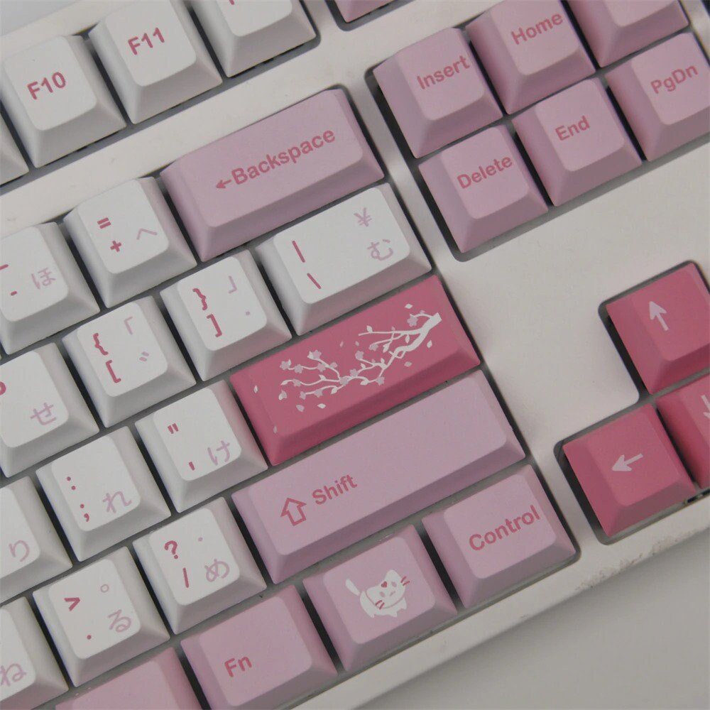 Pink Sakura Cat Keycaps Set GMK Clone Japanese Kitty Kawaii - Keysium