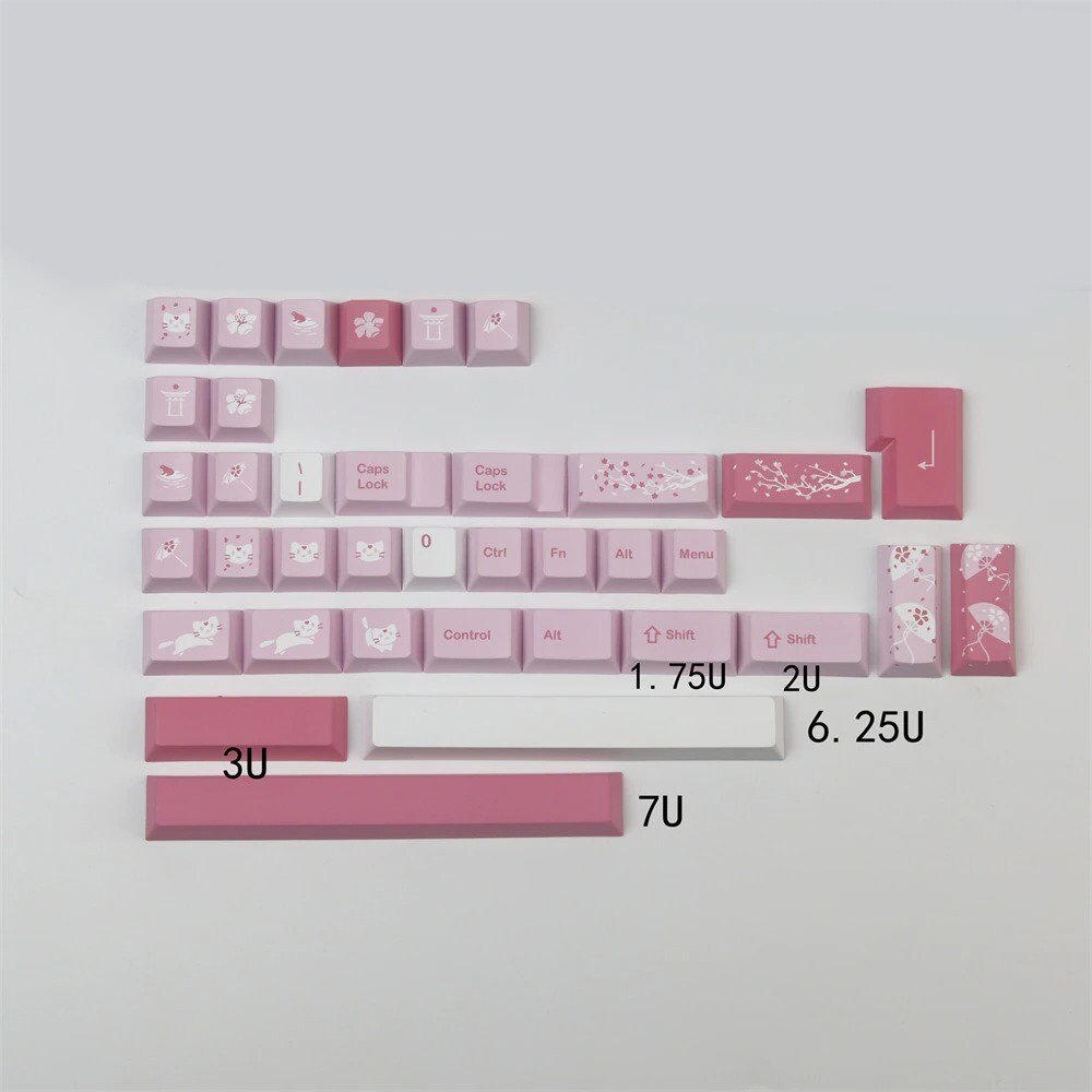 Pink Sakura Cat Keycaps Set GMK Clone Japanese Kitty Kawaii - Keysium