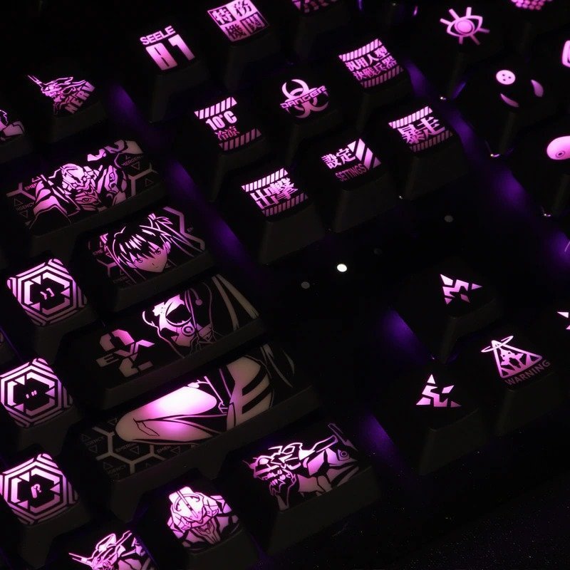 Backlit Evangelion Keycaps Set EVA 02 Anime Black Gaming - Keysium