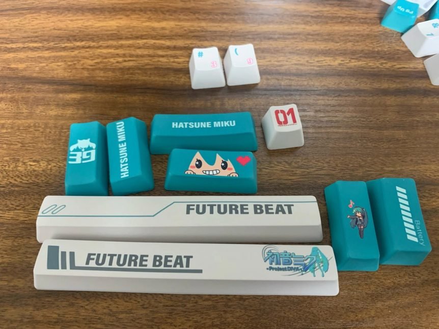 Cute Hatsune Miku Keycaps Set Anime Future Beat Blue Aqua - Keysium
