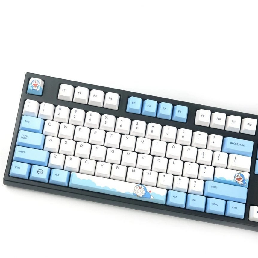 Cute Doraemon Keycaps Set Nobita Cartoon Blue White - Keysium