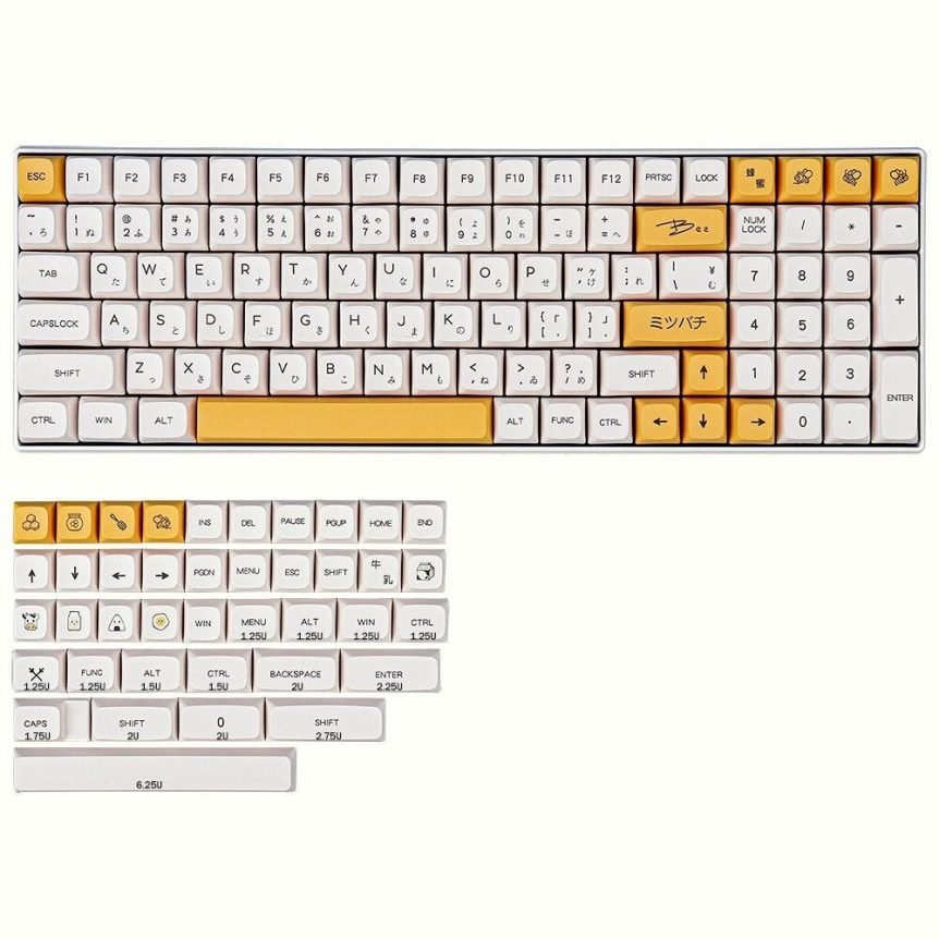 Cute Honey Bee Keycaps Set Yellow White Japanese - Keysium
