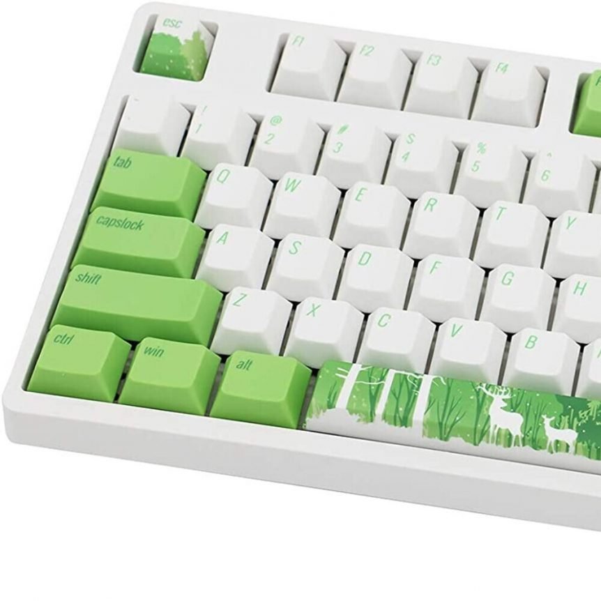 Kawaii Deer Forest Keycaps Set Jungle Minimalist Green White - Keysium