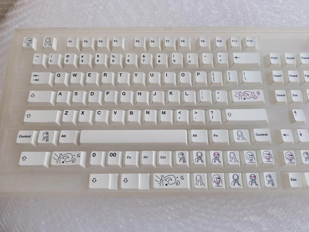Kawaii Line Art Keycaps Set Minimalist Paintings White - Keysium