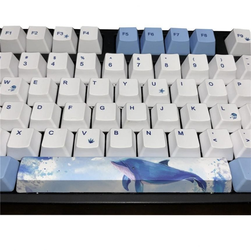 Cute Whale Keycaps Set Kawaii Blue Ocean Sea Animals - Keysium