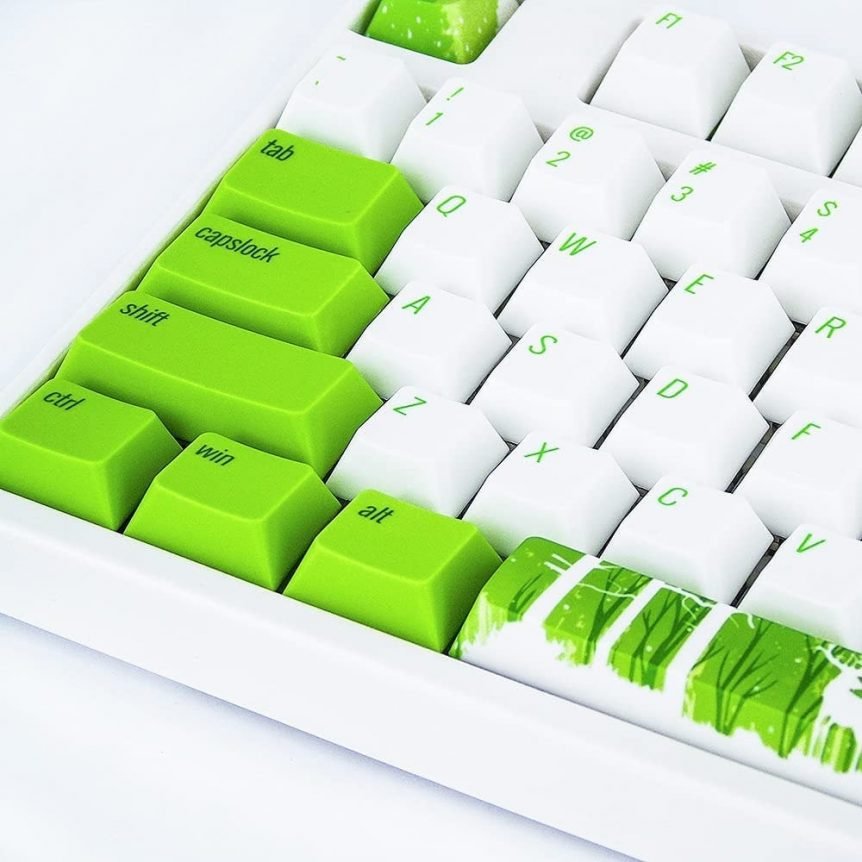 Kawaii Deer Forest Keycaps Set Jungle Minimalist Green White - Keysium