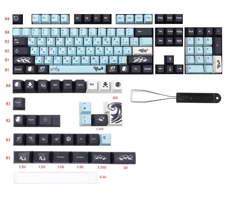 Russian Avatar Mizu Keycaps Set GMK Clone Cyrillic Blue - Keysium