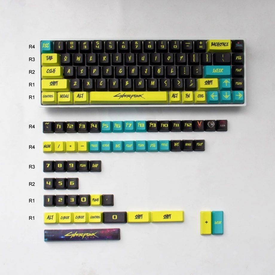 Cyberpunk Keycaps Set Gamer Minimalist Black Yellow - Keysium