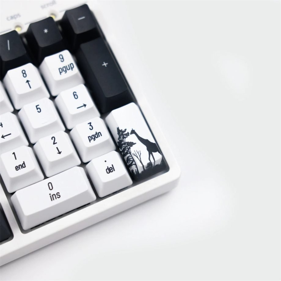 Nature Theme Giraffe Keycaps Set Forest Black White - Keysium